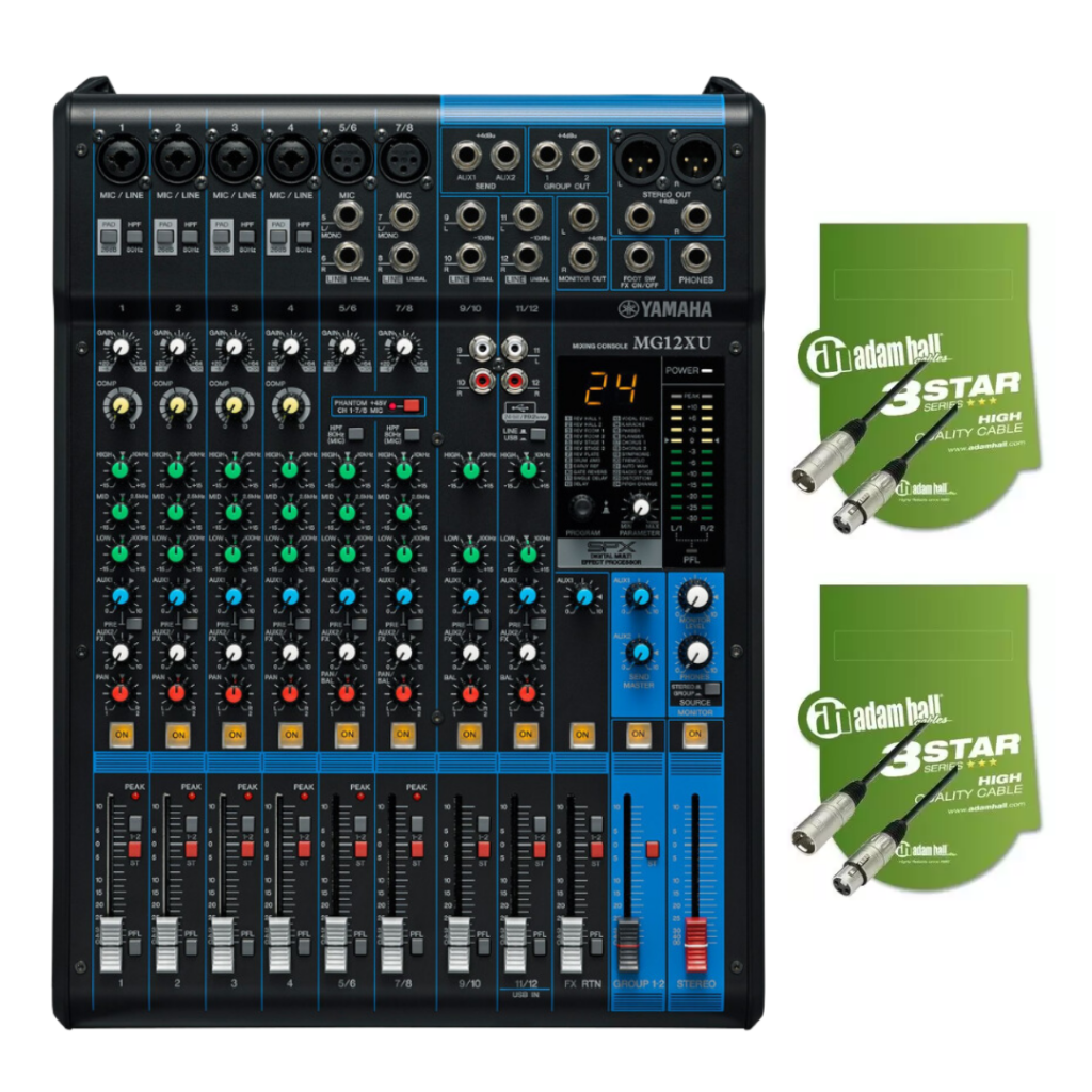Yamaha MG12XU 12-channel Mixer with 2x Adam Hall K3MMF1000 Microphone ...